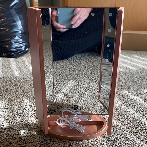 Other | Rose Gold Trifold Vanity Mirror With Led Lights | Poshmark